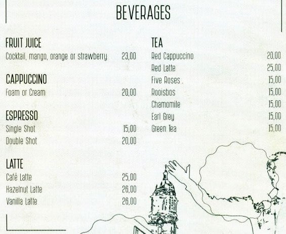 Menu at 1855 cafe, Pretoria, Lynnwood Bridge Centre