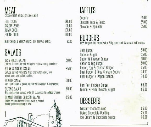 Speisekarte von 1855 cafe, Pretoria, Lynnwood Bridge Centre