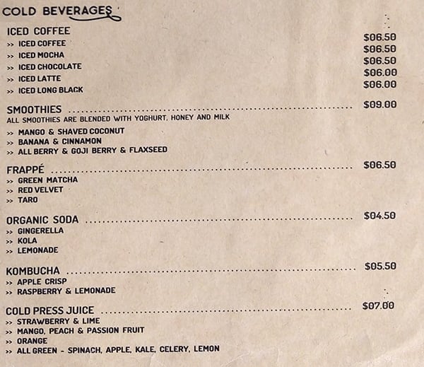 Menu at Chimichuri cafe, Chatswood