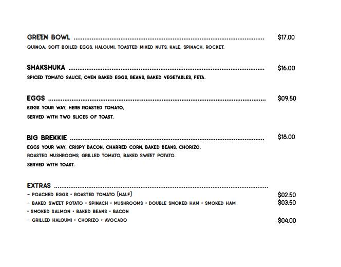 Menu at Chimichuri cafe, Chatswood