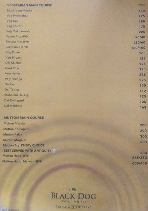 Menu at Hotel Maharaja, Mahalunge