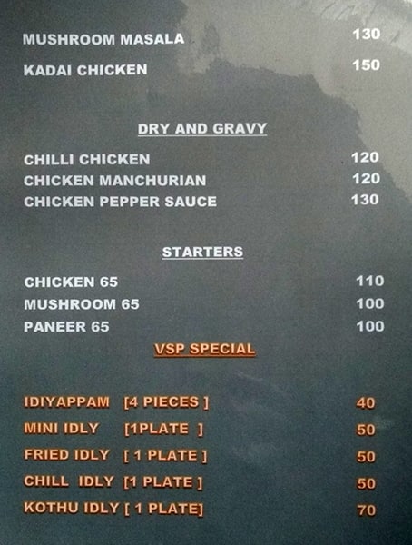 Menu at VSP Canteen, Kattankulathur