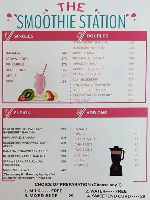 Menu of The Smoothie Station, Sector 15, Faridabad