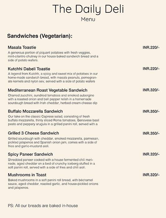 Menu of The Indie Deli, Malad West, Mumbai