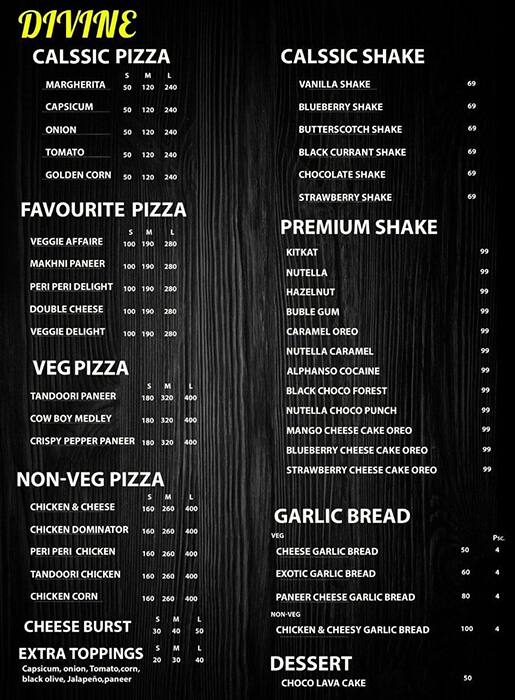 Menu of Divine, Tughlakabad Institutional Area, New Delhi