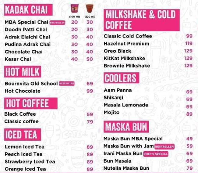 Menu of MBA Chai Wala, Raj Nagar, Ghaziabad