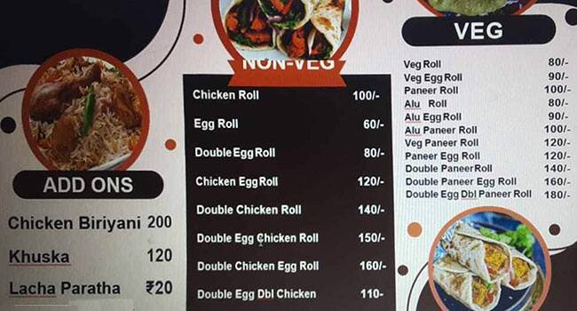 Menu of Rolls Express, Marathahalli, Bangalore