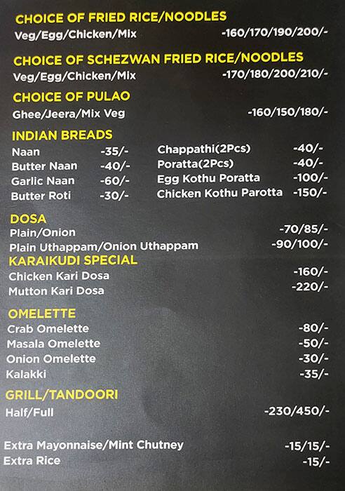 Menu of The Karaikudi Kitchen, Karapakkam, Chennai