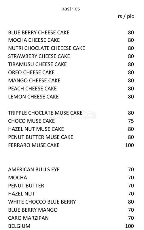Menu at Bake and Cake, Bengaluru, XJ9R+953