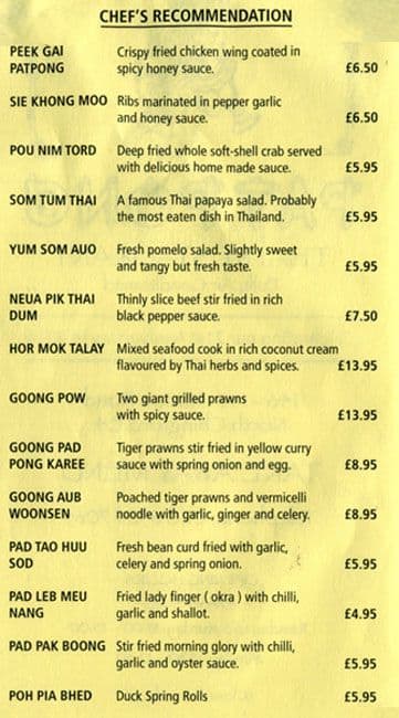 Menu at Patpong Thai Restaurant, London, 146-148 Station Rd