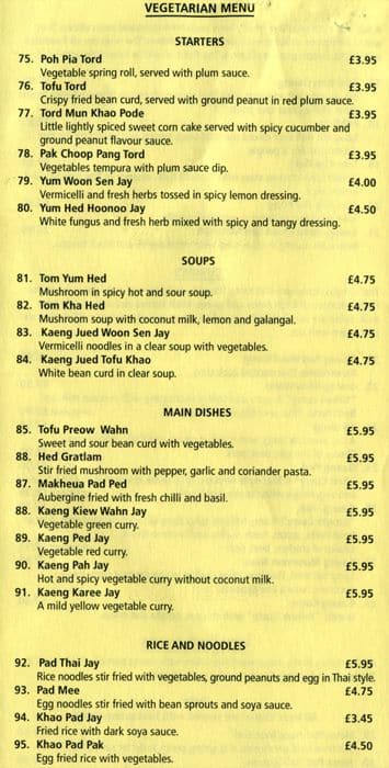 Menu at Patpong Thai Restaurant, London, 146-148 Station Rd
