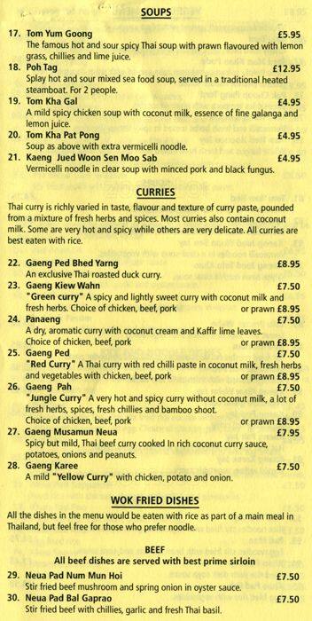 Menu at Patpong Thai Restaurant, London, 146-148 Station Rd