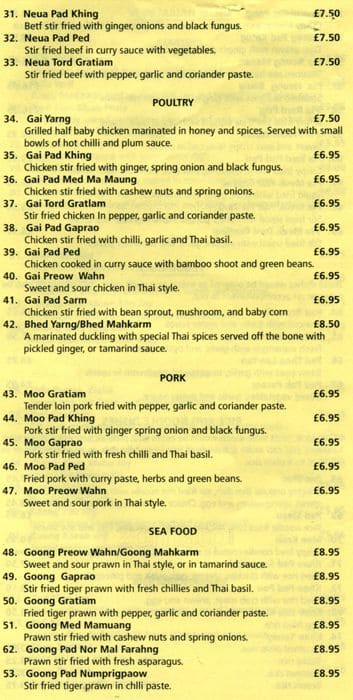 Menu at Patpong Thai Restaurant, London, 146-148 Station Rd