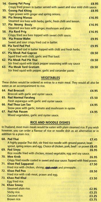 Menu at Patpong Thai Restaurant, London, 146-148 Station Rd