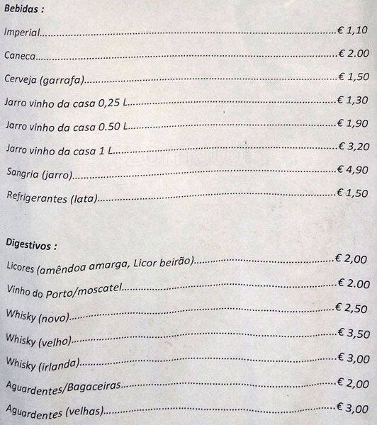 Menu at Cabaça restaurant, Lisbon
