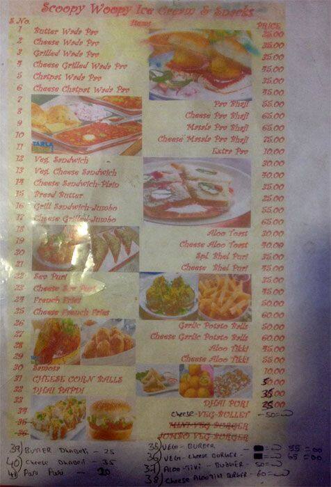 Menu at Cafe Cream, Hyderabad