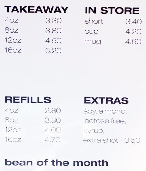 Menu at Merlo restaurant, Brisbane City