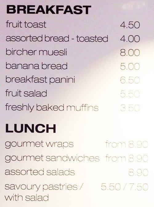 Menu at Merlo restaurant, Brisbane City