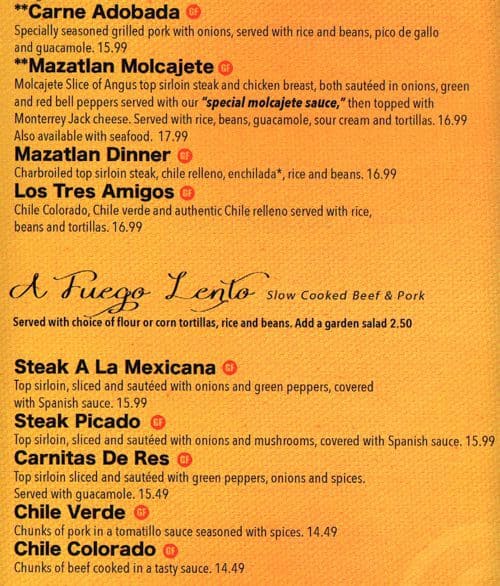 Menu at Mazatlan Mexican Restaurant, Everett