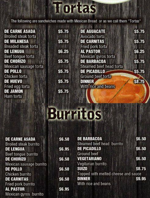 Menu at Lazo's Tacos restaurant, Chicago