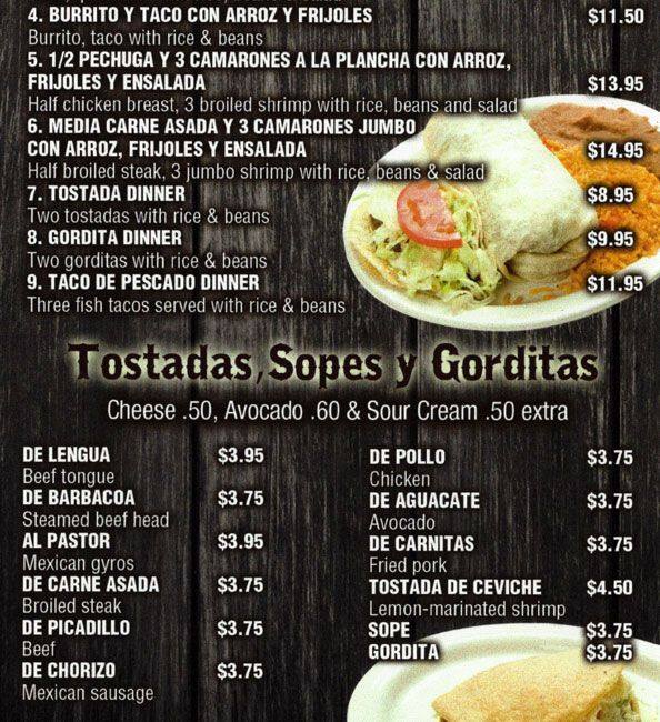 Menu at Lazo's Tacos restaurant, Chicago