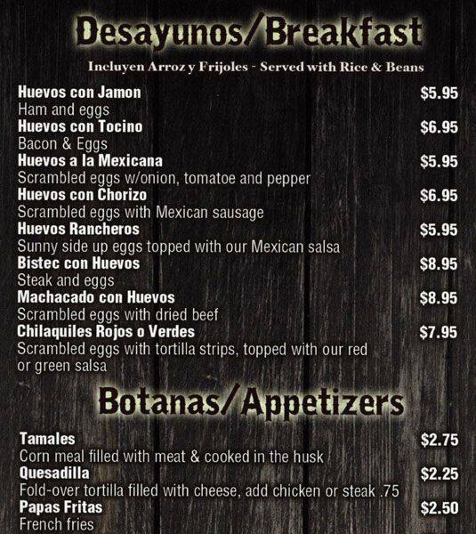 Menu at Lazo's Tacos restaurant, Chicago