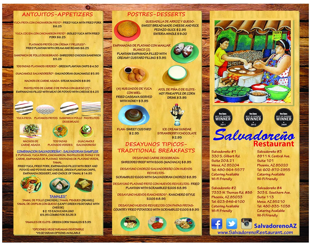 Menu at Salvadoreño Restaurant - Mesa Dr - Pupusas, Mesa, 303 E ...