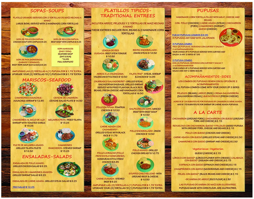 Menu at Salvadoreño Restaurant - Mesa Dr - Pupusas, Mesa, 303 E ...