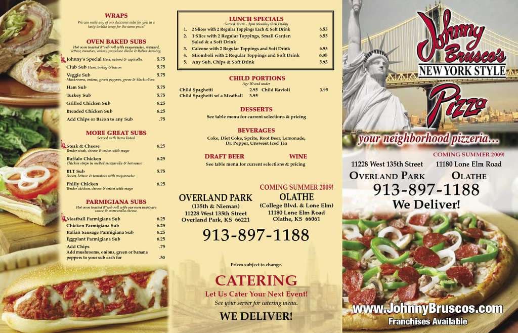 Johnny Brusco's New York Style Pizza Menu - Urbanspoon/Zomato