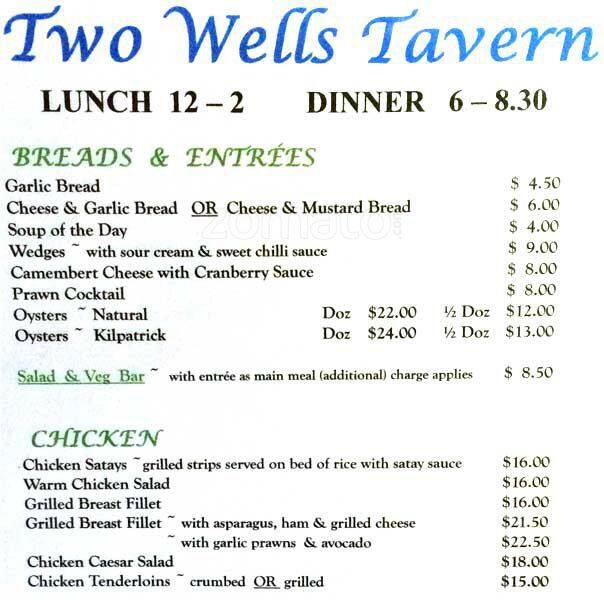 Menu at Two Wells Tavern pub & bar, Adelaide