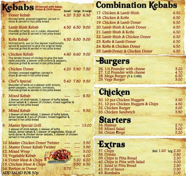 Kebab Master Menü, Kebab Master, Caterham, London için Menü - Zomato UK