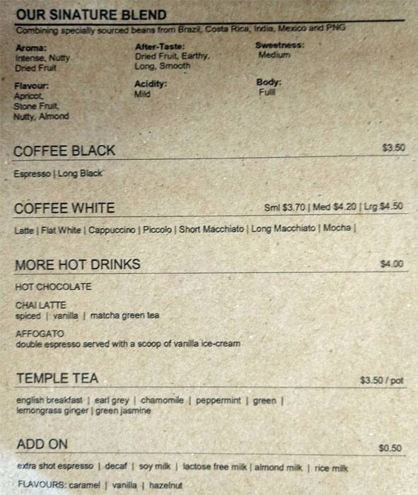 Menu at G'Day Coffee cafe, Gembrook