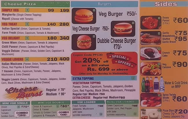 Menu of Pizza Fuel Cafe, Thatipur, Gwalior