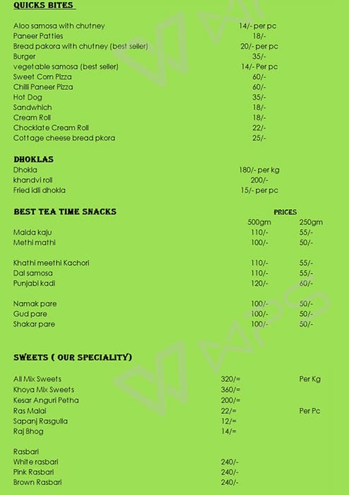 Menu of Hari Sweets, Sadar Bazar, New Delhi