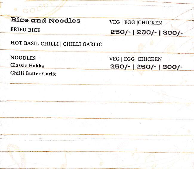 Menu at The Vibe, Varanasi