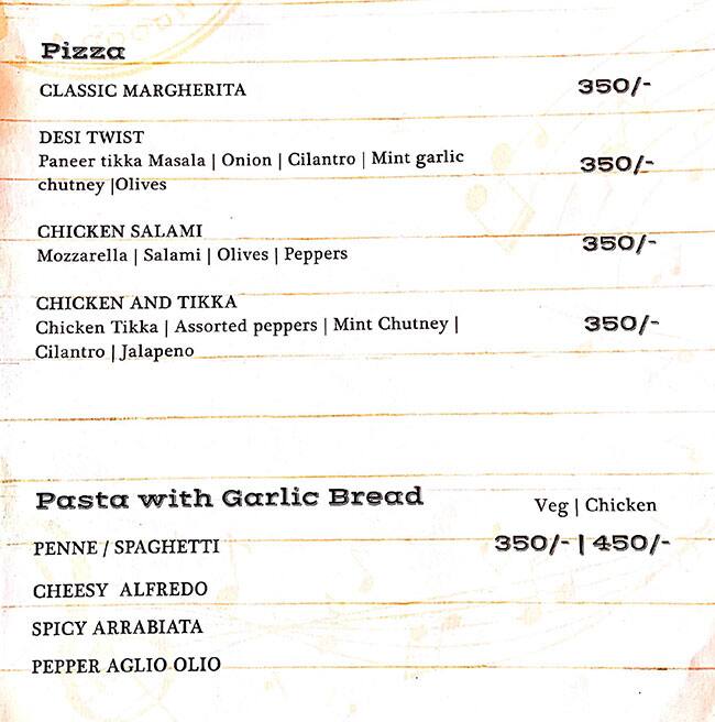 Menu at The Vibe, Varanasi