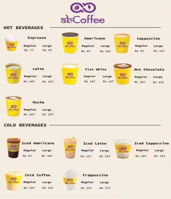 Menu of abCoffee, Versova, Andheri West, Mumbai