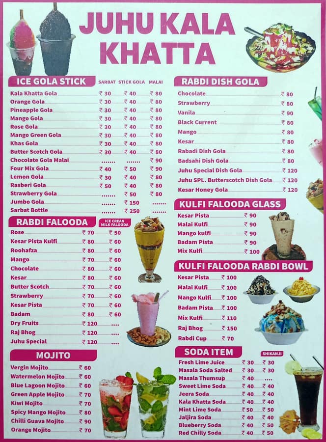 Menu of Juhu Kala Khatta, Old Panvel, Navi Mumbai