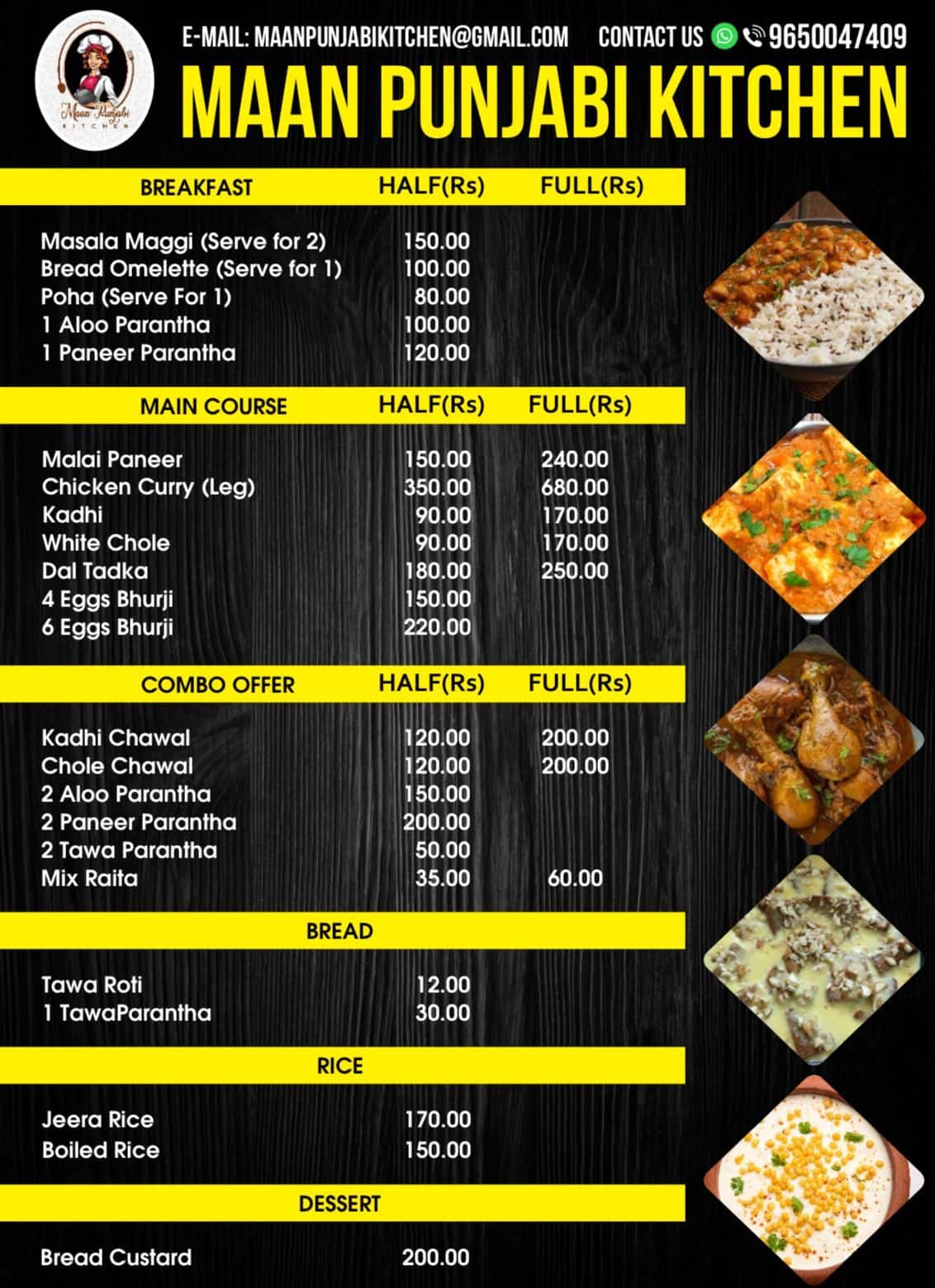 Menu of Maan Punjabi Kitchen, Shastri Park, New Delhi