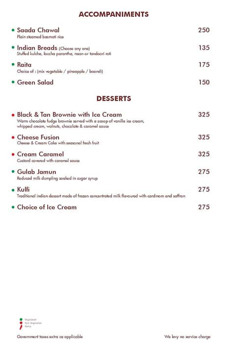 Menu at The Hans, New Delhi, New Delhi