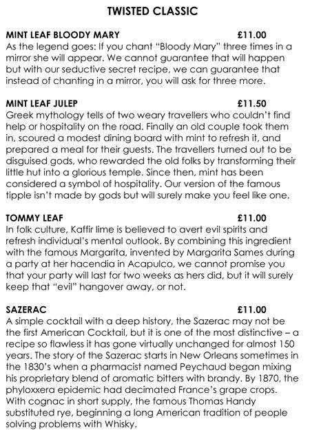 Menu at Mint Leaf Restaurant & Bar, London, 1B Suffolk Pl