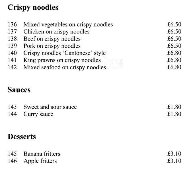 Menu at Kew Gardens Oriental Cuisine restaurant, Richmond