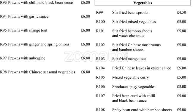 Menu at Kew Gardens Oriental Cuisine restaurant, Richmond