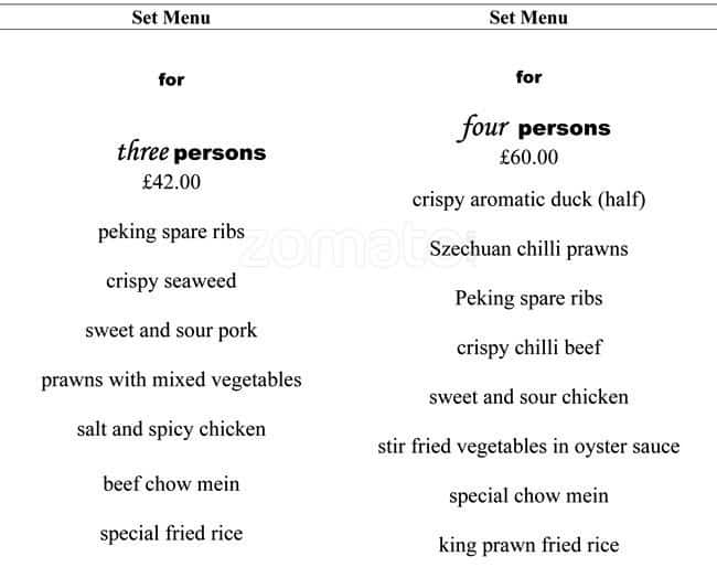 Menu at Kew Gardens Oriental Cuisine restaurant, Richmond