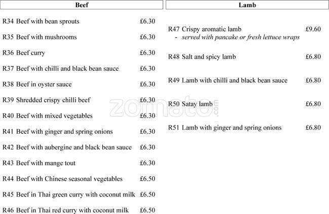 Menu at Kew Gardens Oriental Cuisine restaurant, Richmond