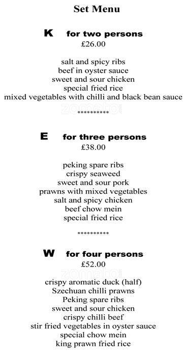 Menu at Kew Gardens Oriental Cuisine restaurant, Richmond