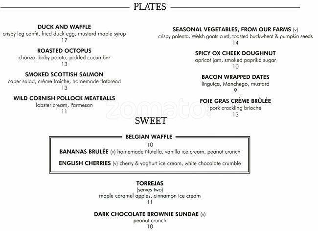 Menu at Duck & Waffle pub & bar, London