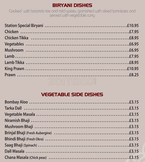 Menu at Spice Station restaurant, London, 140 Station Rd