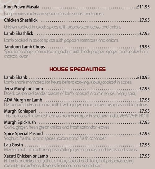 Menu at Spice Station restaurant, London, 140 Station Rd