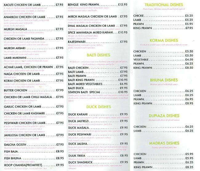 Menu at Spice Station restaurant, London, 140 Station Rd